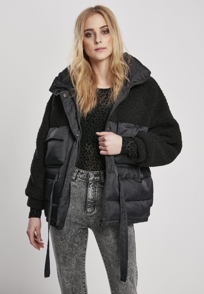 Puffer jacka med teddy mix dam