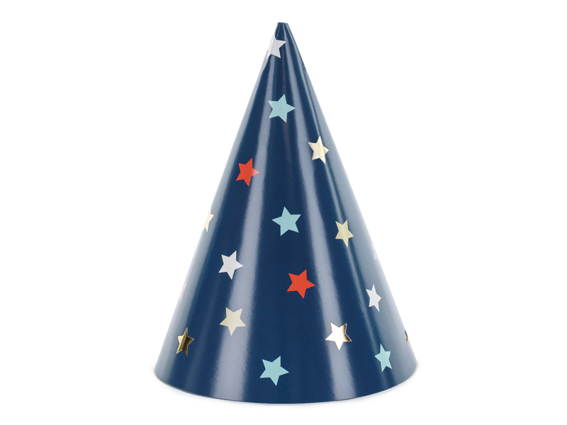 Partyhatt, stjärnor blå, 6-pack