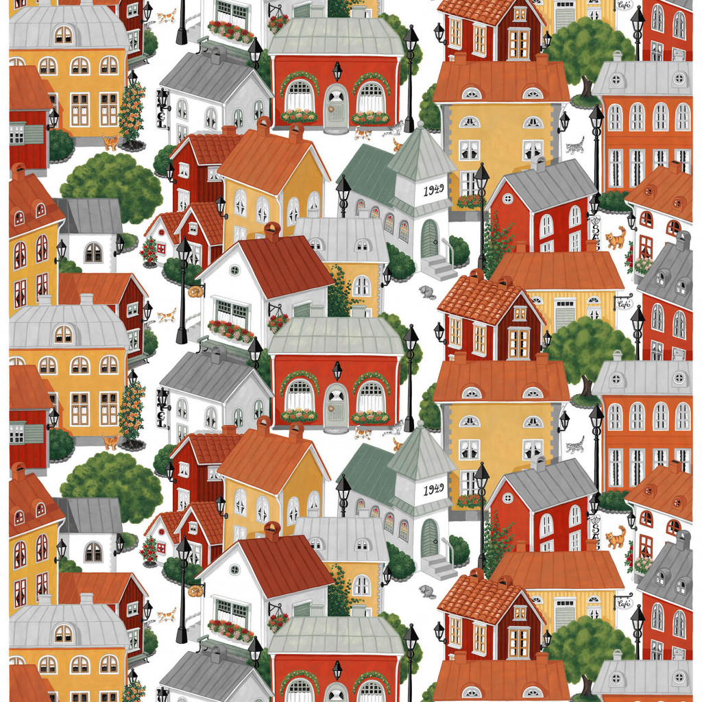 Lyckeby blommar röd-gul tyg med sommarens blommor - nordisktextil.se