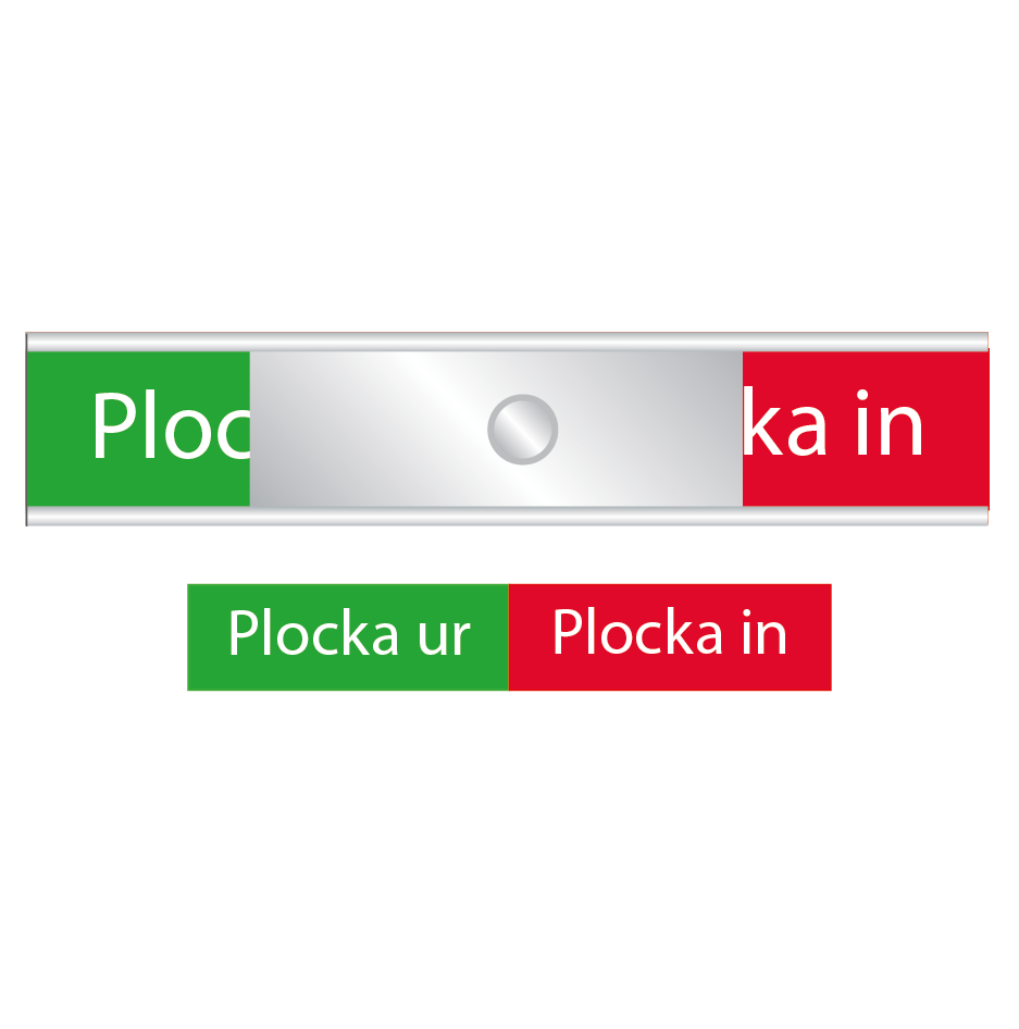 Skylt. Plocka ur/Plocka in i olika färger