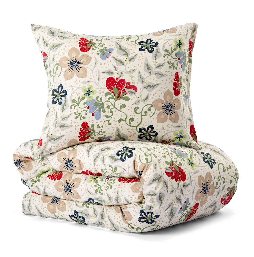 Gerlesborg Blommigt Satin Bäddset Enkeltäcke 150x210 Kosta Linnewäfveri