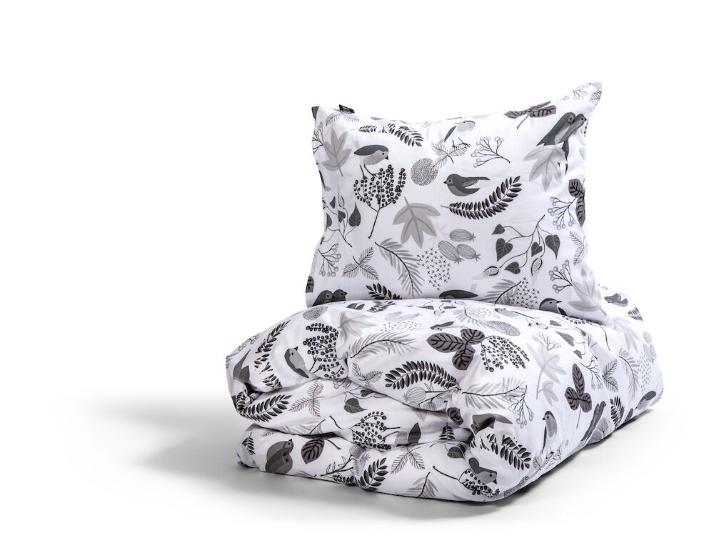 Varamon Natur Grå Satin Bäddset Enkeltäcke 150x210 Kosta Linnewäfveri